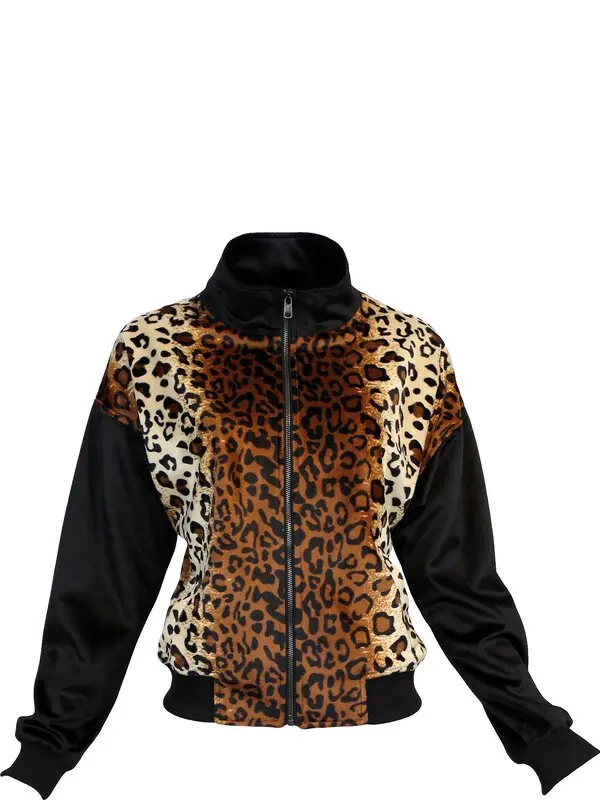 LALIPOP DESIGN Leopard Print Bomber Jacket - Black