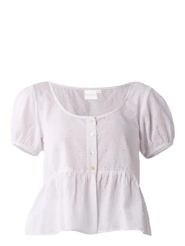 REISTOR Embroidered Peplum Top With Puff Sleeves - White