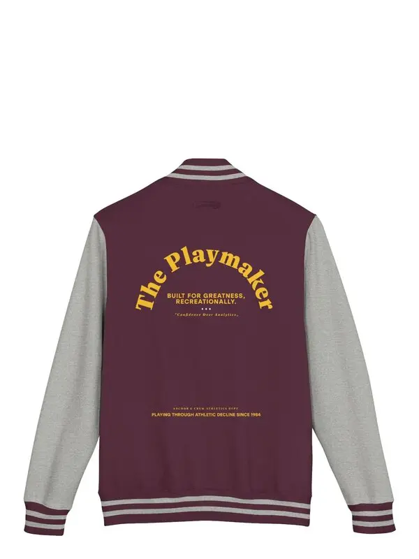 ANCHOR & CREW Grey / Red Burgundy & Heather Grey The Playmaker Basketball Club League Cotton Varsity Letterman Jacket - Grey/red