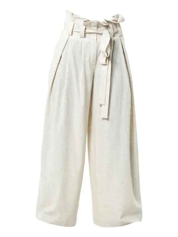 METAMORPHOZA Neutrals Paperbag High Waist Trousers With Linen - Beige