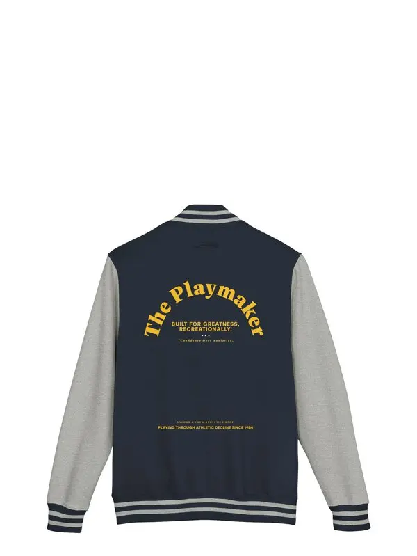 ANCHOR & CREW Blue / Grey Navy Blue & Heather Grey The Playmaker Basketball Club League Cotton Varsity Letterman Jacket - Blue/grey