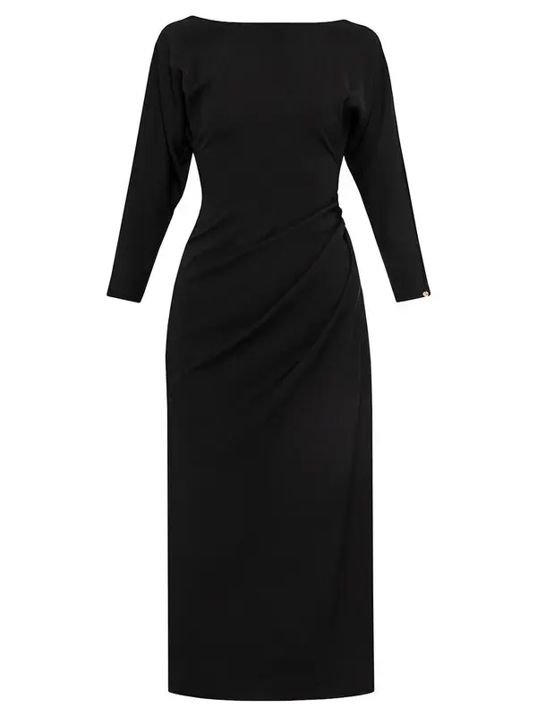 NISSA Pleat-detail Midi Dress - Black