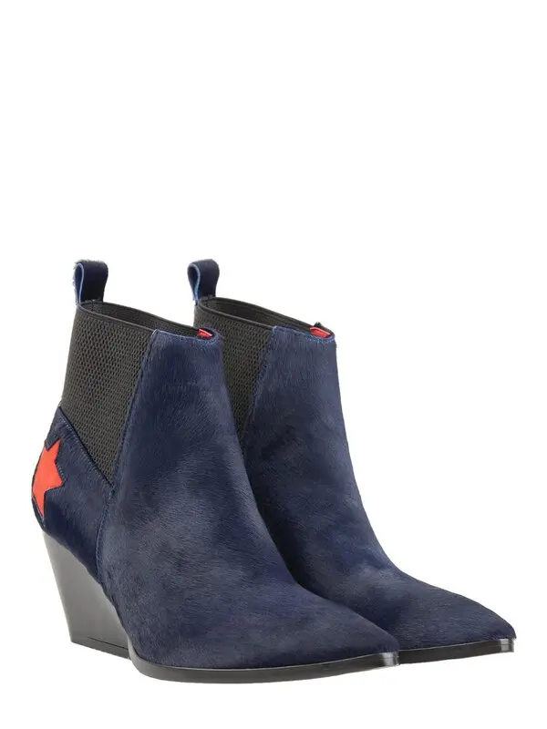 ROSAMUND MUIR LONDON Navy Calf Hair Ankle Boots With Red Star Detail - Blue