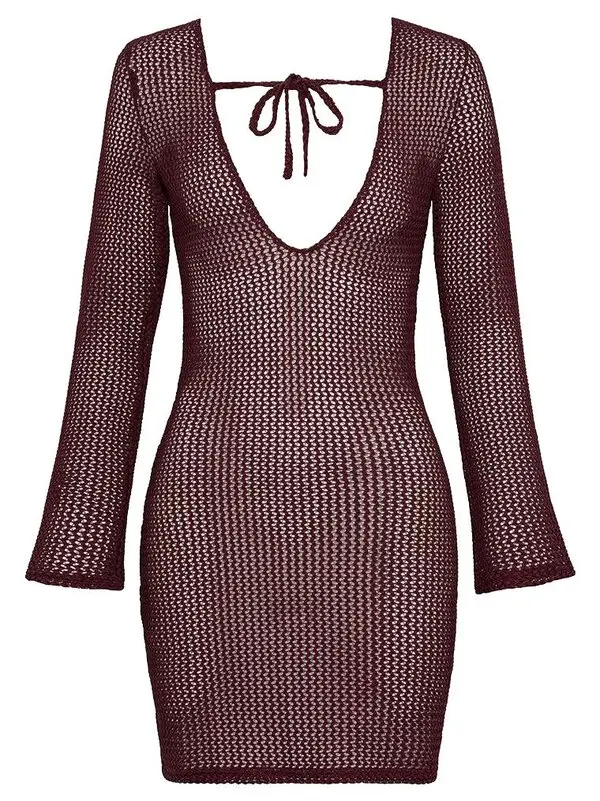 MONTCE Maroon Crochet Sophia Dress - Red