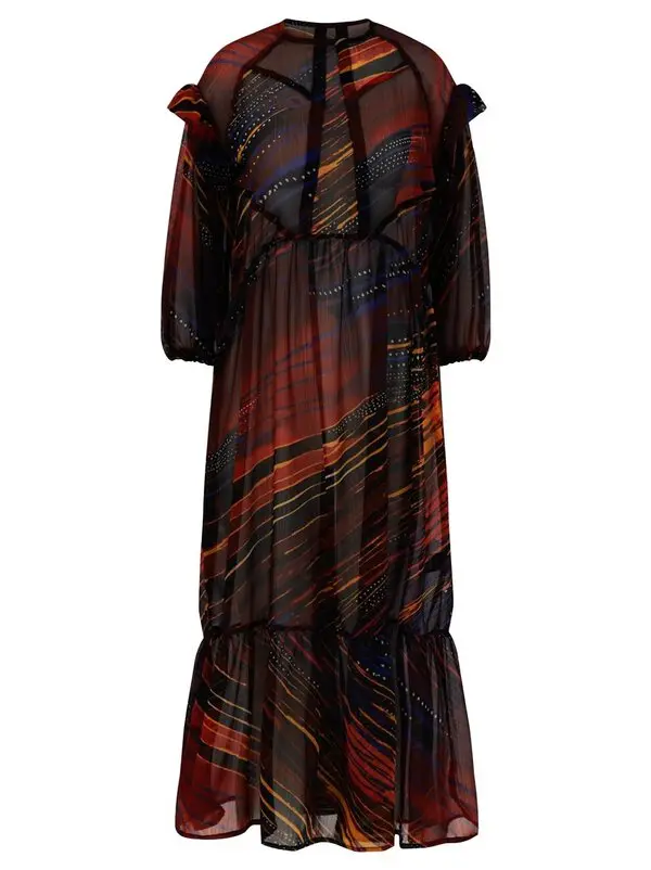 NUMBAT Sahara Printed Sheer Midi Dress - Black
