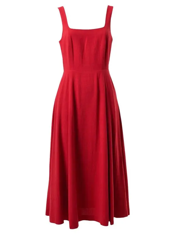 LOUCHE Baya Linen Mix Square Neck Midi Dress - Red