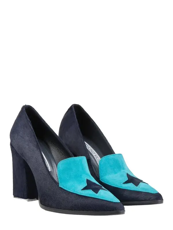 ROSAMUND MUIR LONDON Maria Navy Calf Hair & Turquoise Star Loafers - Blue