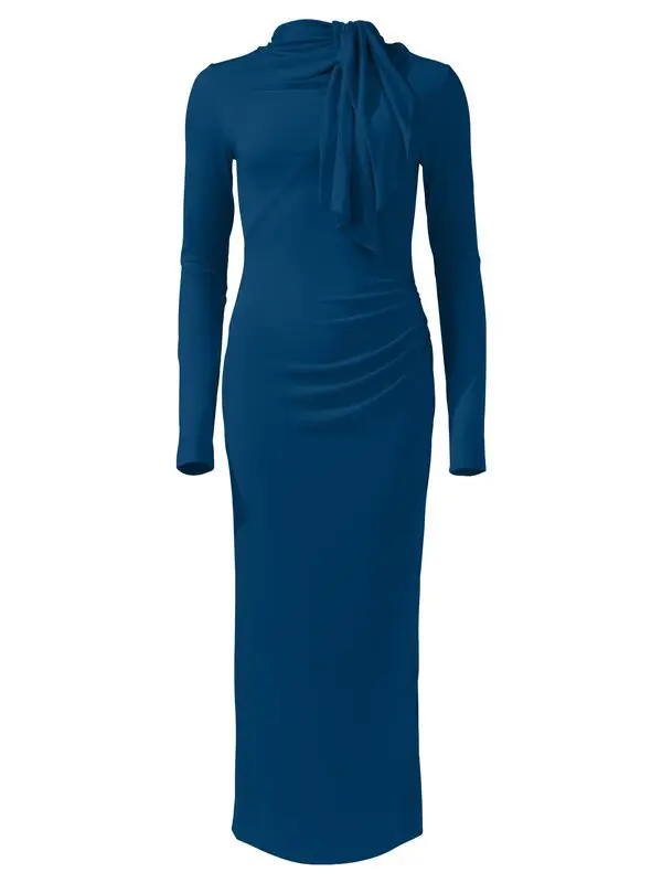 LENDROP STUDIOS Yuna Tie Neck Midi Dress Teal - Blue
