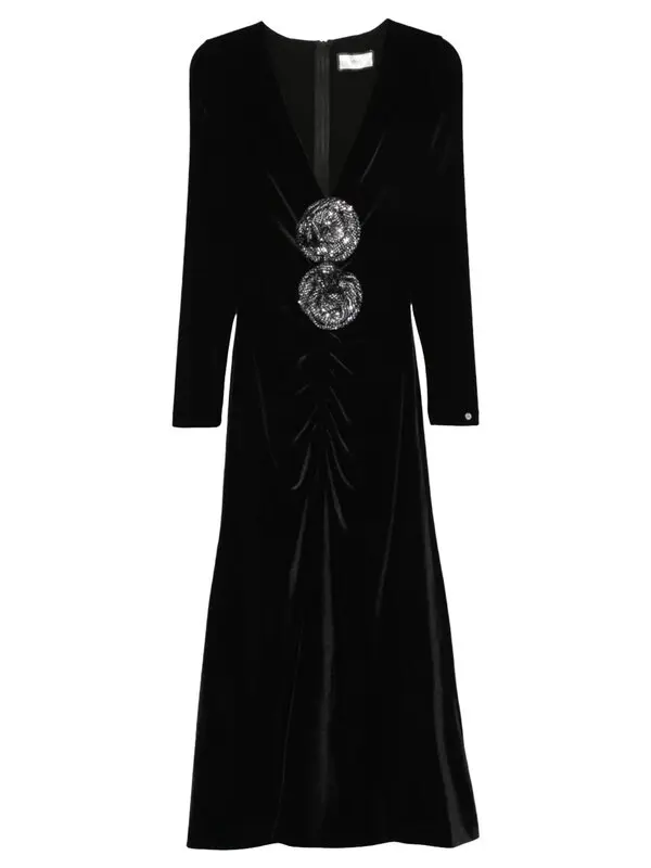 NISSA Sequin-embellished Velvet Midi Dress - Black