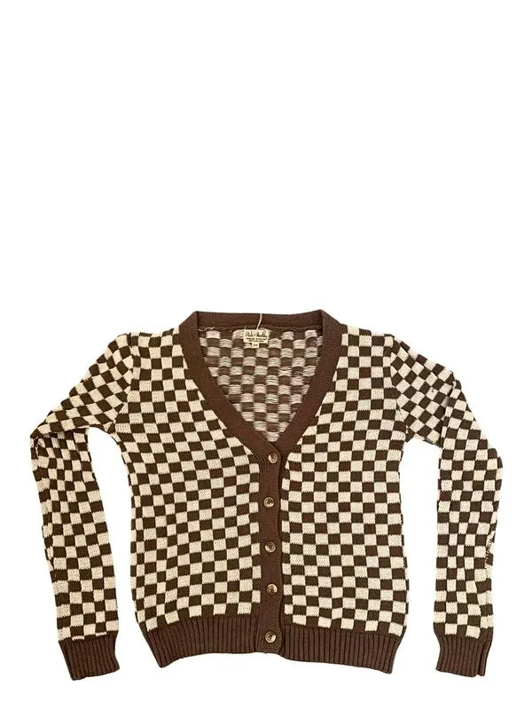 Pink Haley Annie Checked Knit Cardigan - Brown