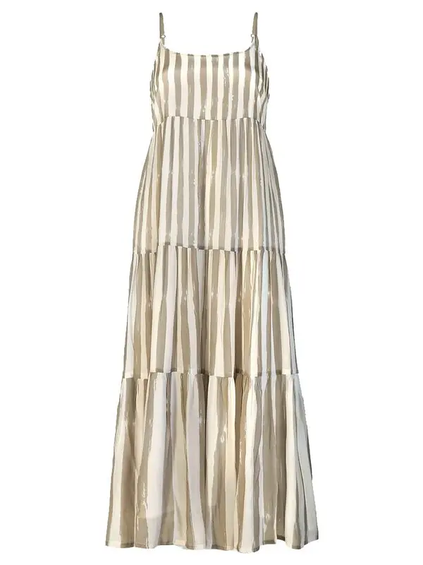 REISTOR Strappy Ecru Tiered Maxi Dress - Brown