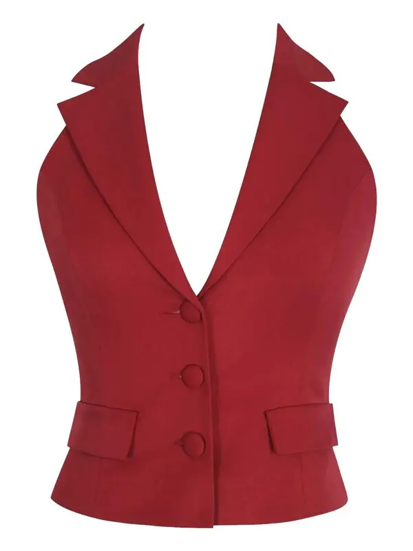 MISS CIRCLE NEW YORK Ursella Crimson Halter Single-breasted Lapel Top - Red