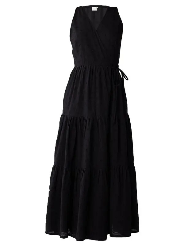 REISTOR Sleeveless Embroidered Wrap Dress With Tiers - Black