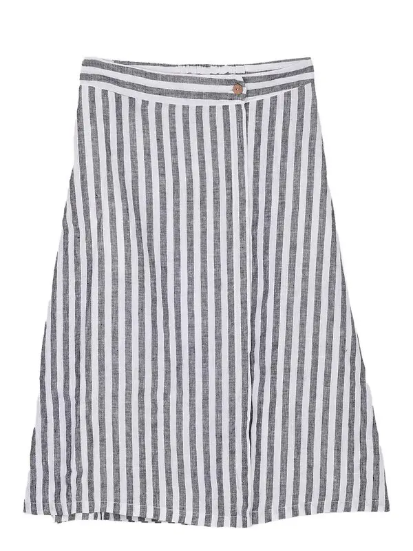 REISTOR Overlap Midi Skirt In Linen Stripes - Black