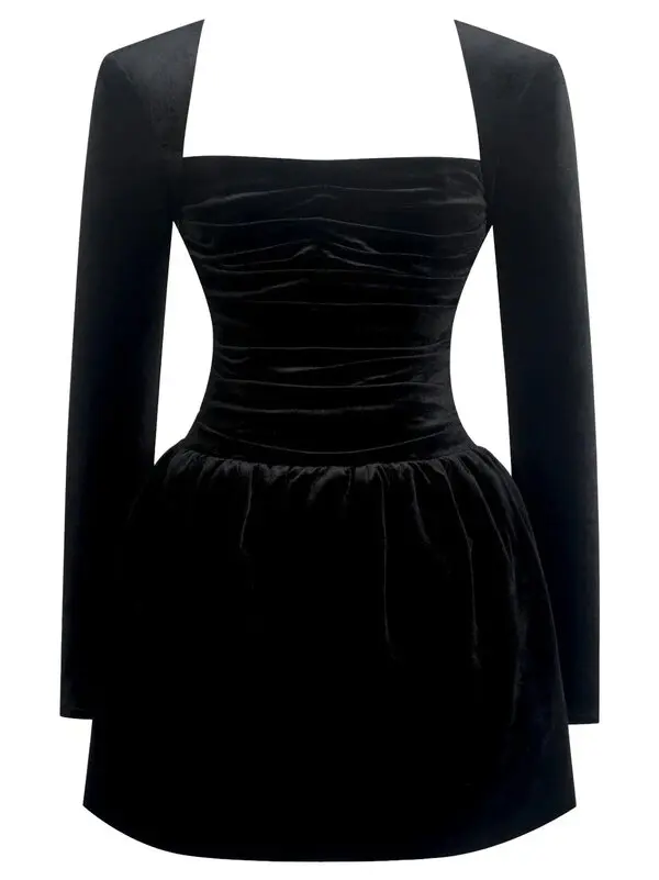 MISS CIRCLE NEW YORK Catrina Velvet Square Neck Bow-tie Mini Dress - Black