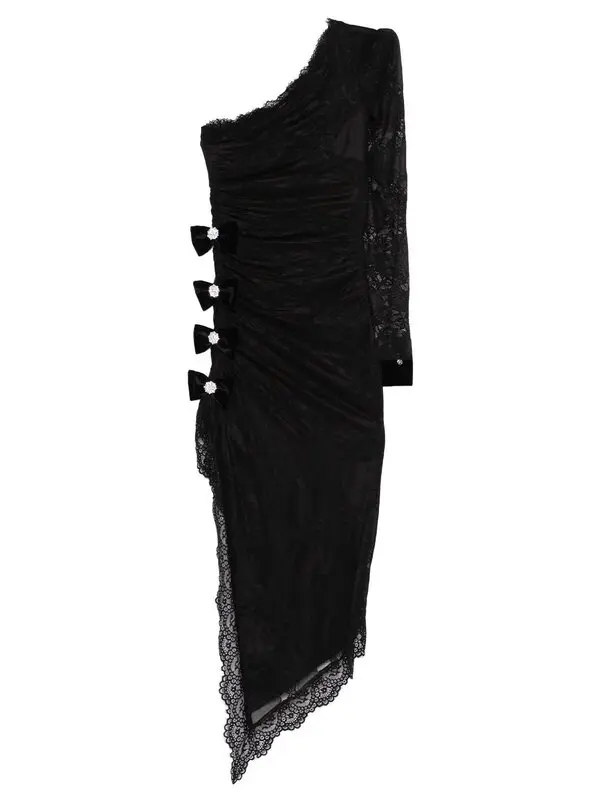NISSA Crystal-detail Lace Midi Dress - Black