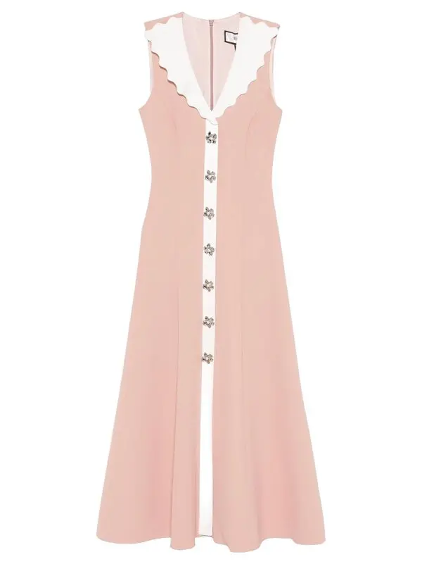 NISSA Rose-detail Midi Dress - Pink