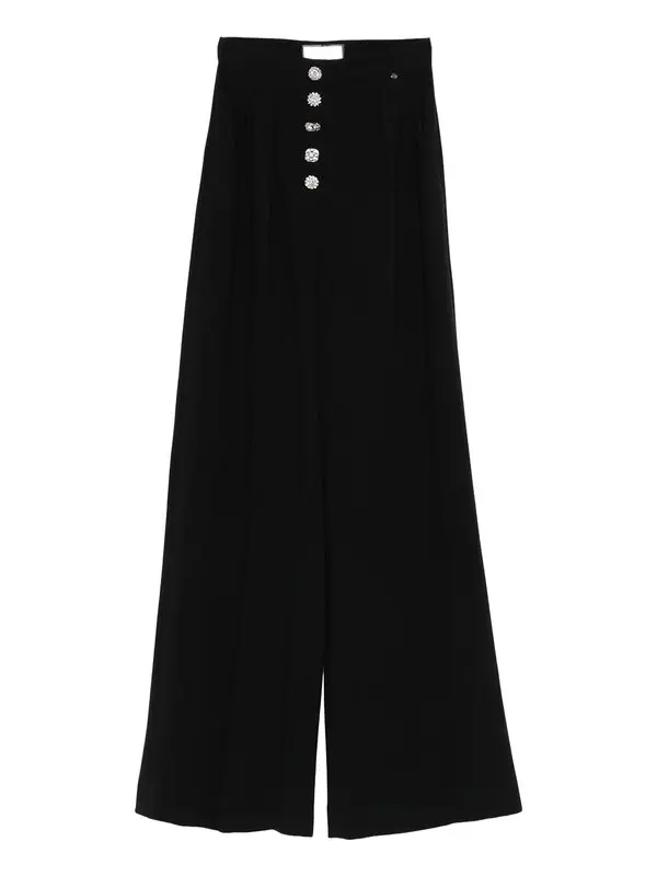 NISSA Embellished-button Wide-leg Pants - Black