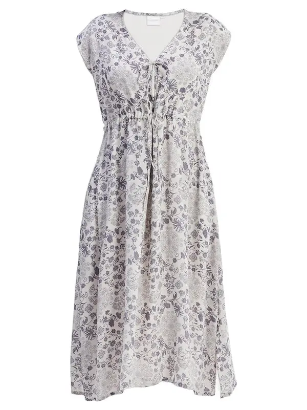 REISTOR Deep V-neck Gathered Dress In Floral - Brown