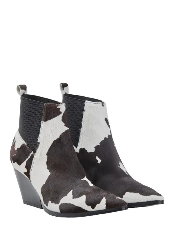 ROSAMUND MUIR LONDON Felixa Cowprint Calf Hair Ankle Boots - White/brown