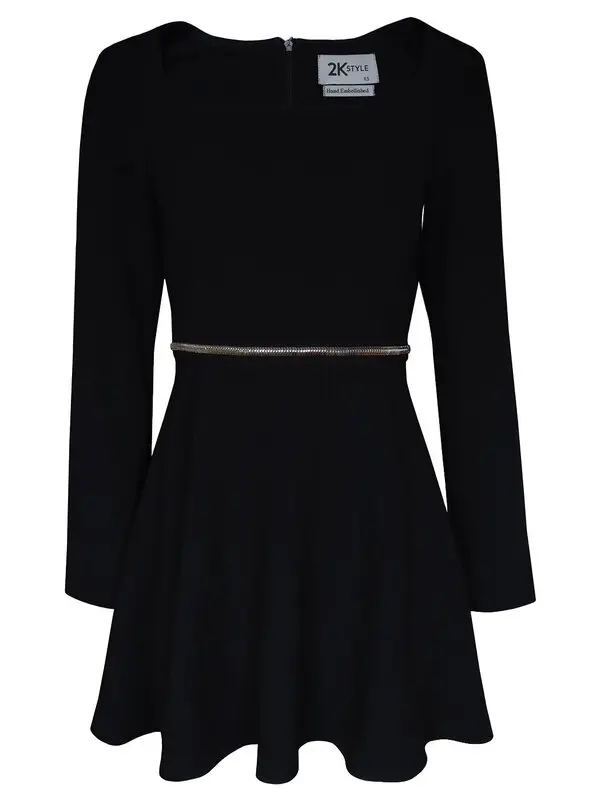 2KSTYLE Archie Chain-embellished Skater Mini Dress - Black