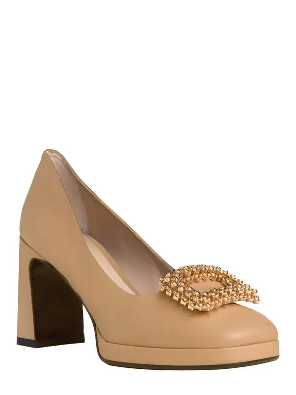 BEAUTIISOLES BY ROBYN SHREIBER Neutrals Cletine Beige With Rhinestones Platform Dressy Leather Pump - Beige/black
