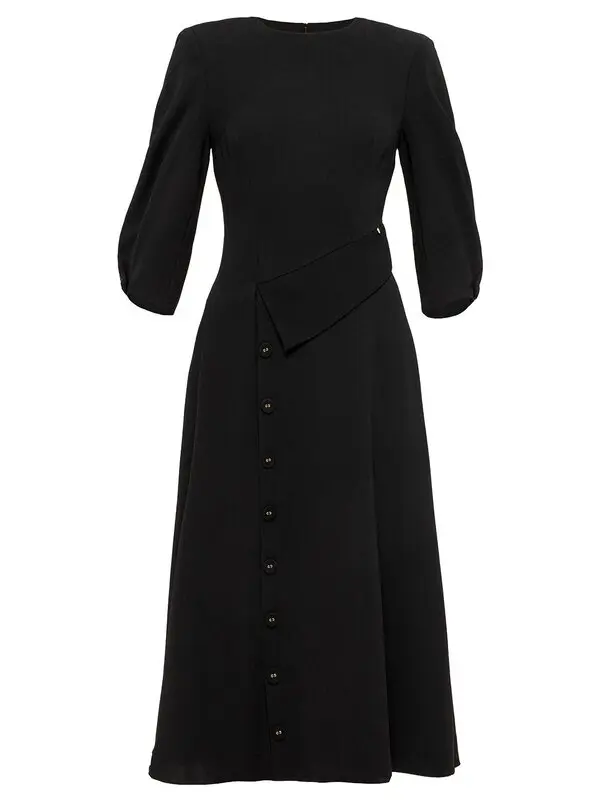NISSA Button-detail Midi Dress - Black