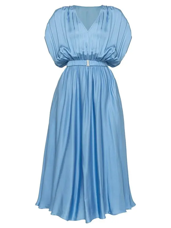 NISSA Belted Viscose Midi Dress Baby - Blue