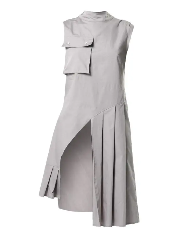 METAMORPHOZA Sleeveless Pleated Tunic With Front Pocket - Grey