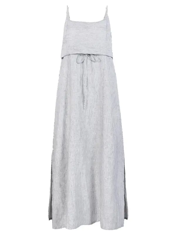 REISTOR Strappy Pin Stripped Maxi Linen Dress - Grey