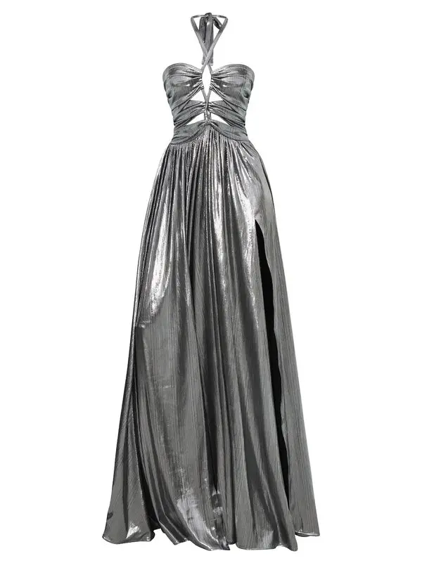 MODA GLAM Siren Metallic Cutout Gown- Gunmetal - Silver