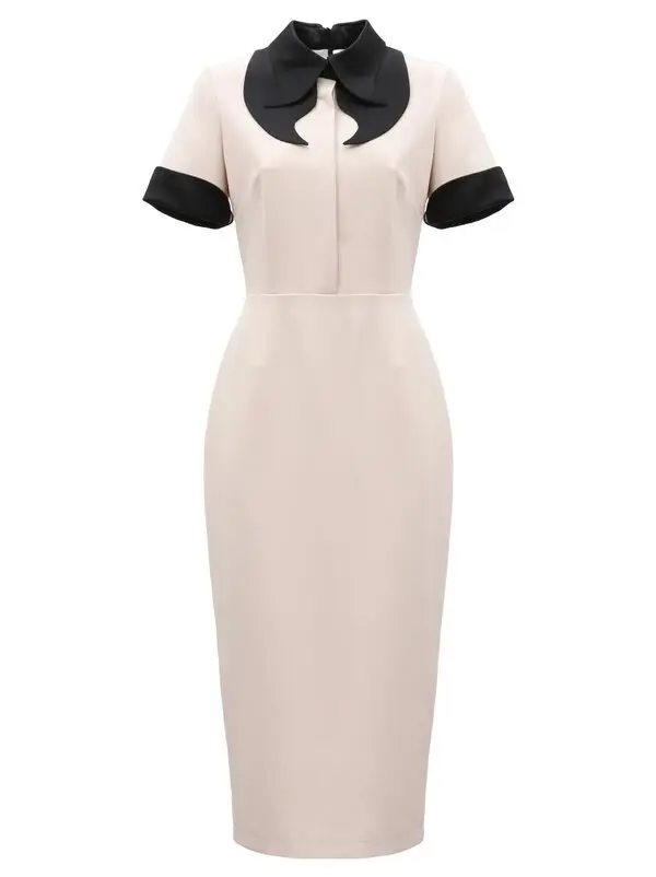 JULIA ALLERT Neutrals Polished Fitted Midi Short Sleeve Dress Ecru - Beige