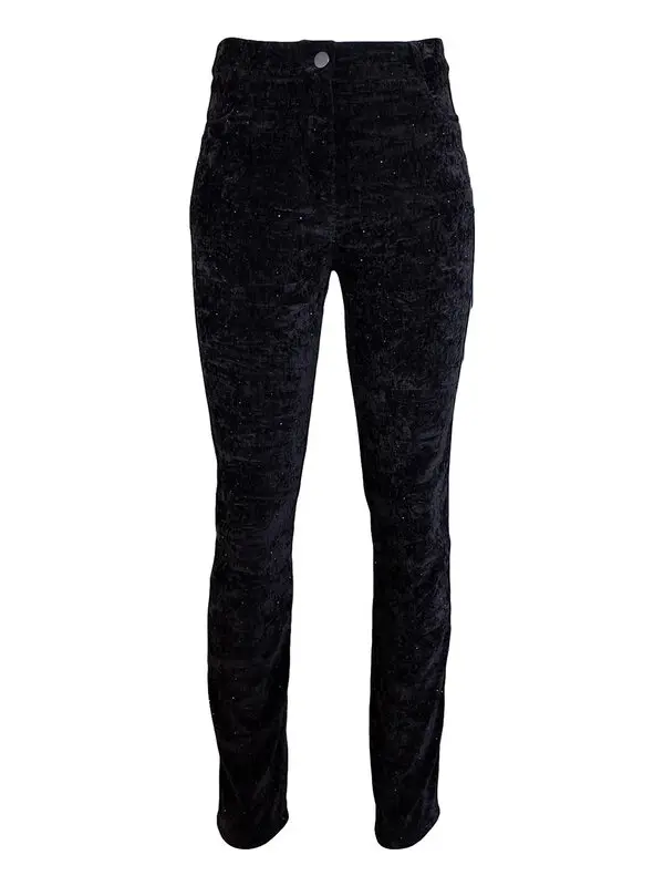 LALIPOP DESIGN Straight-leg Velvet Pants With Embellished Side Trim - Black