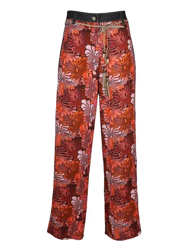 LALIPOP DESIGN Neutrals Hibiscus Floral Print Wide-leg Pants - Red