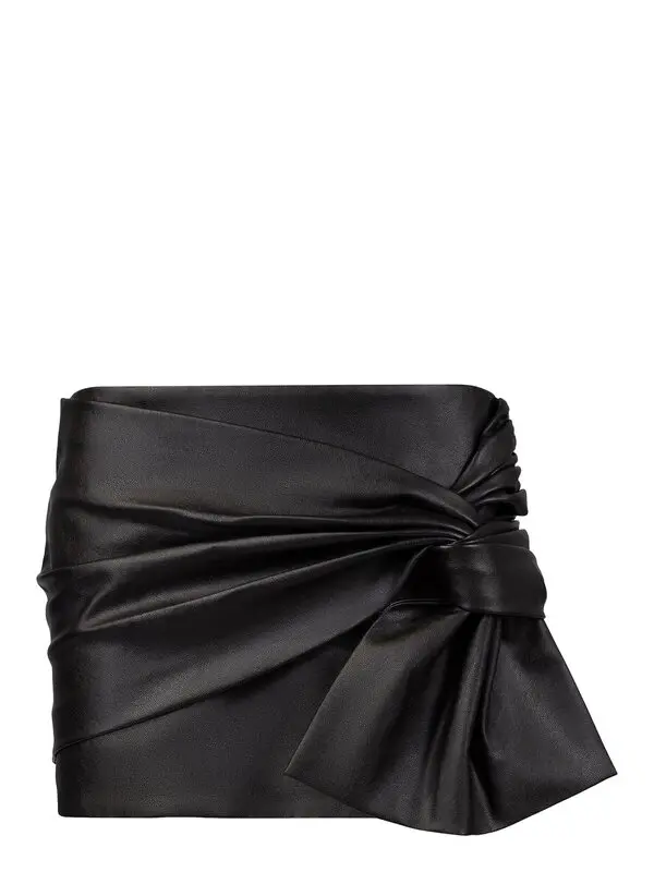 LENDROP STUDIOS Yoko Bow Drape Leather Mini Skirt - Black