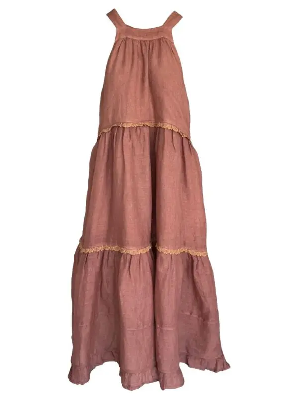 Haris Cotton Linen Gauze Strapped Maxi Dress - Brown