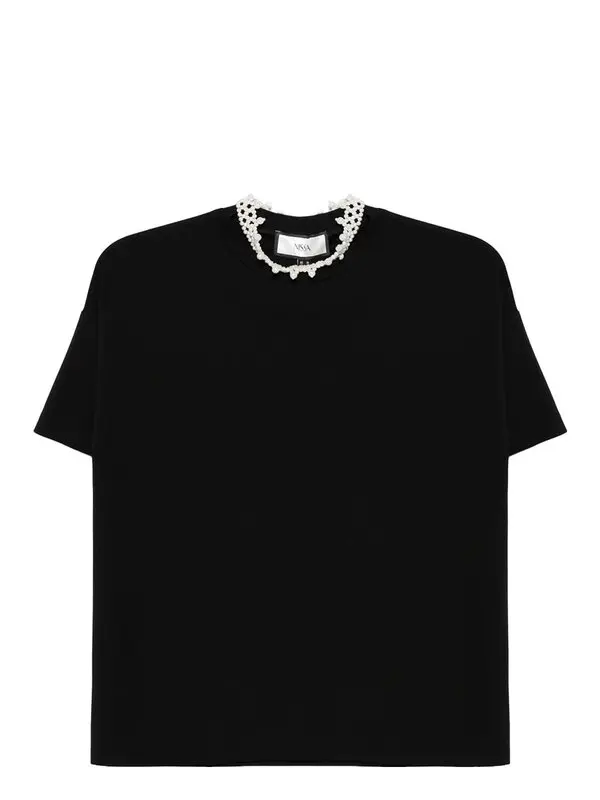 NISSA Pearl-detail Viscose Top - Black