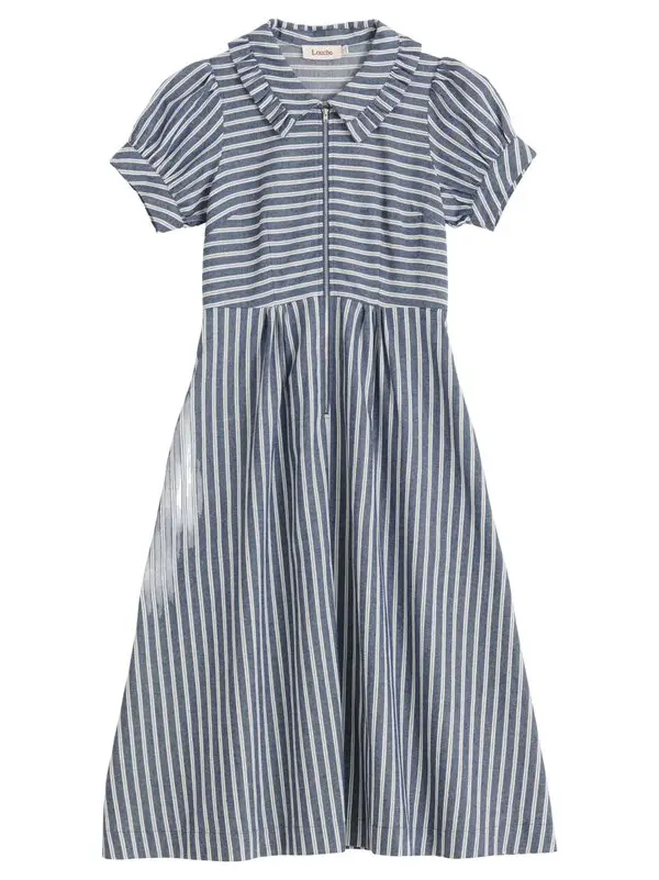 LOUCHE Yassine Ticking Stripe Midi Dress Navy & White - Blue/white