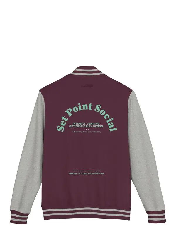ANCHOR & CREW Grey / Red Burgundy & Heather Grey Set Point Social Volleyball Club League Cotton Varsity Letterman - Grey/red