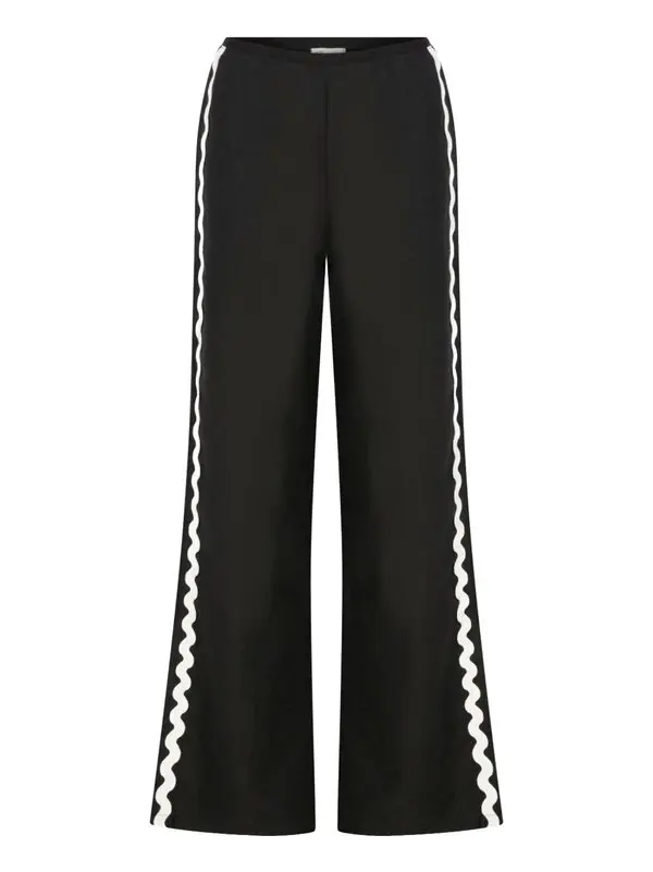 THISISU COLLECTION Wavy Pant Relaxed Fit Linen Wide Leg Pant - Black