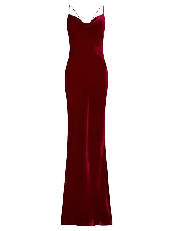 PRETTY ECCENTRIC Siren Maxi Dress In Silk Velvet - Red