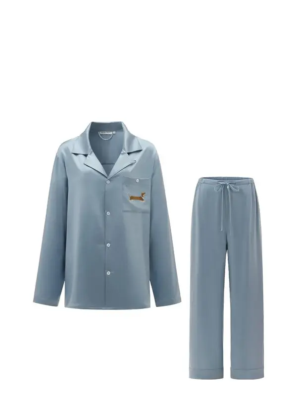 Not Just Pajama Dachshund Charm Silk Lounge Set - Blue