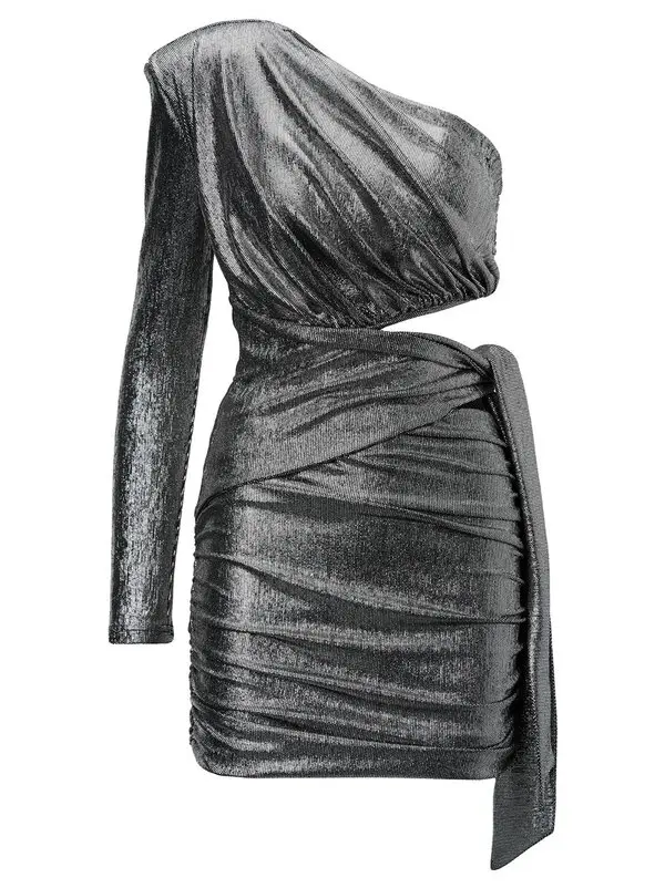 BLUZAT Metallic Mini Dress With Scarf - Black