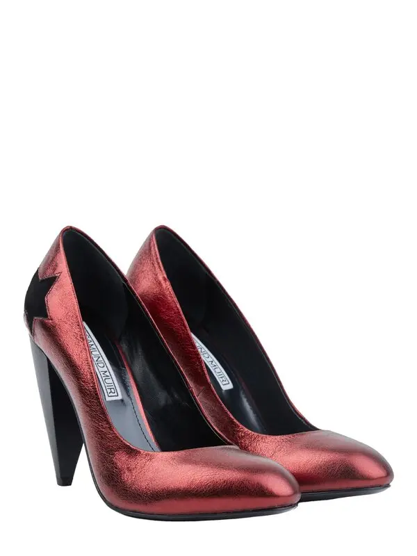 ROSAMUND MUIR LONDON Black / Red India Metallic Burgundy With Black Star Heels - Black/red