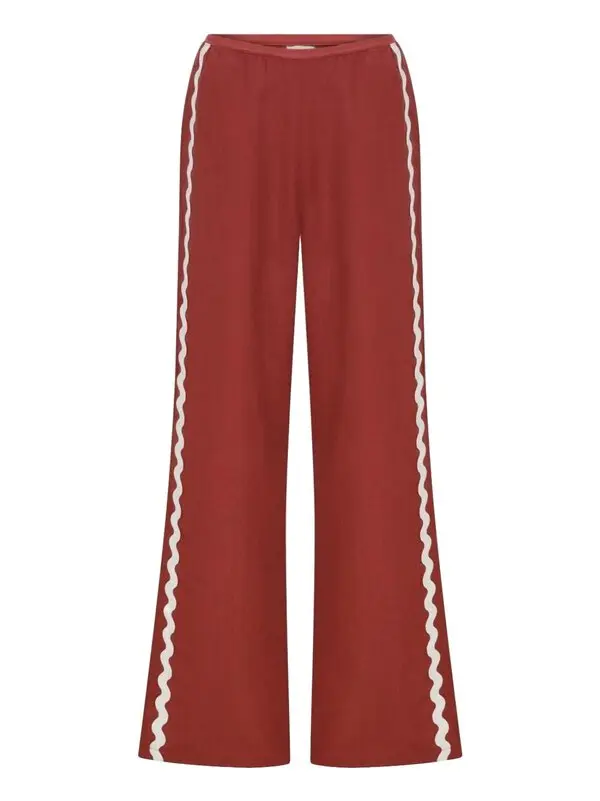 THISISU COLLECTION Wavy Pant Relaxed Fit Linen Wide Leg Pant Cherry Clay - Red