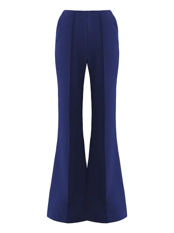 SOLGO ATELIER Jessica Fit And Flare Crepe Pant With Pintuck Detail In Midnight Navy - Blue