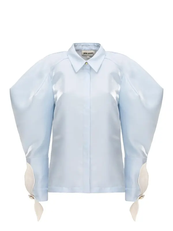 JULIA ALLERT Romantic Silk Organza Blouse With Balloon Sleeves – Light - Blue