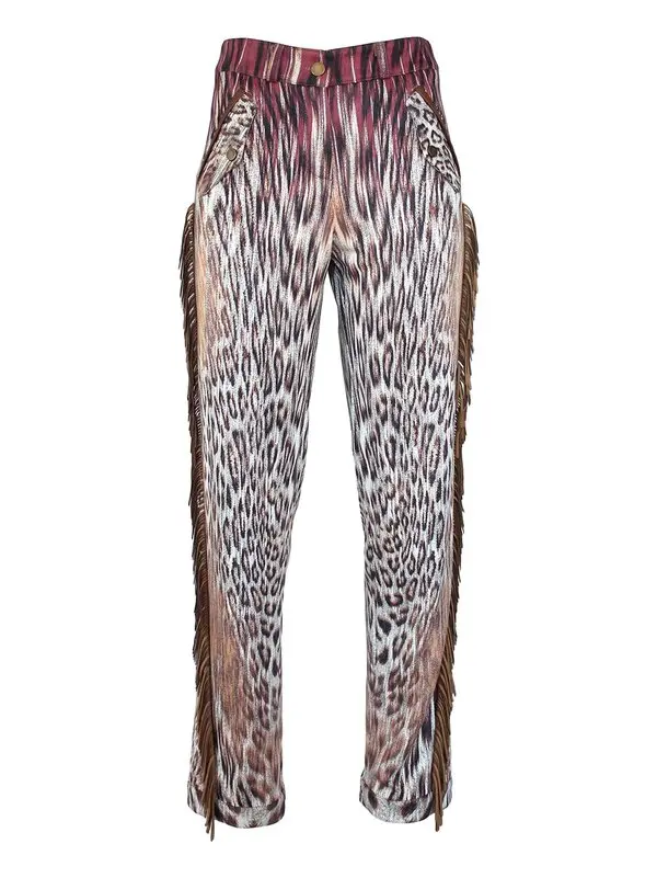LALIPOP DESIGN Straight-leg Pants With Animal Print And Fringe Details - Black