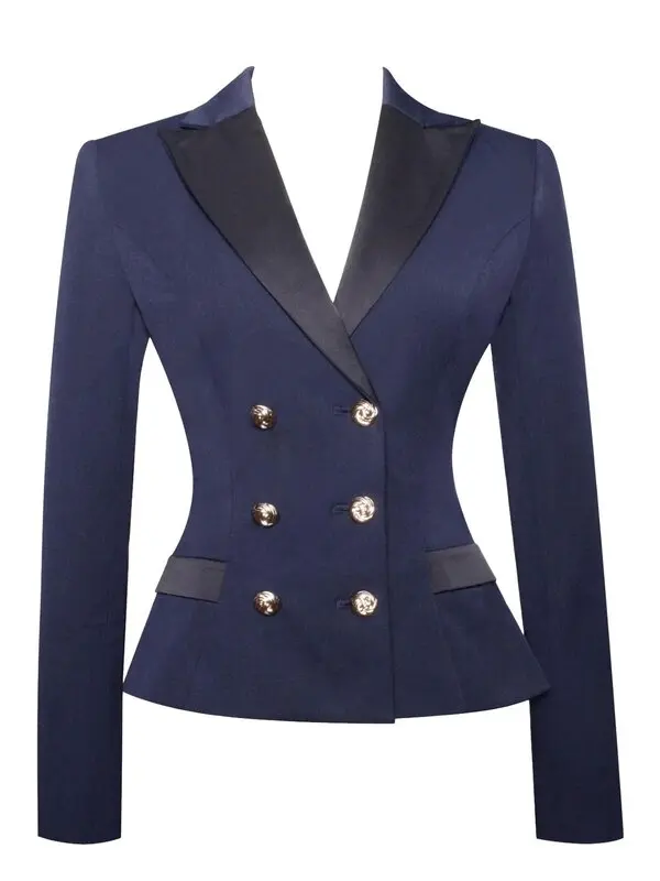 MISS CIRCLE NEW YORK Nasia Navy Double Breast Backless Blazer - Blue