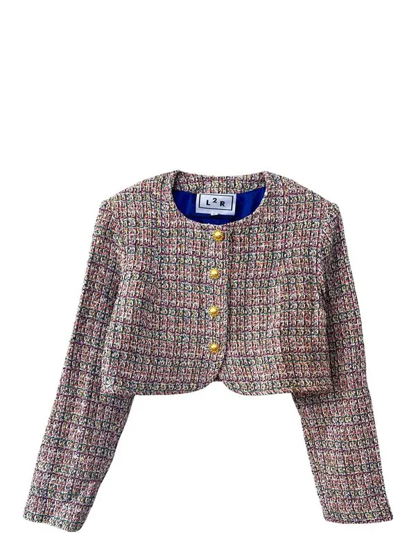 L2R THE LABEL Spencer Jacket In Multicolored Tweed - Blue/yellow